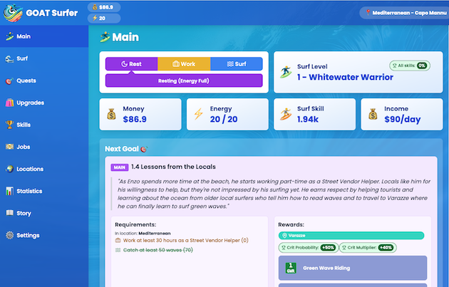 The GOAT Surfer - Incremental Surfing Game